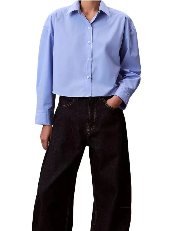 Calvin Klein Cropped Button-up Shirt With Drop Shoulders - Hydrangea