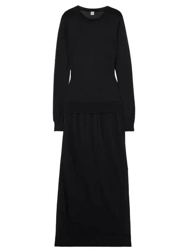 TOTEME Long Sleeve Silk-blend Maxi Dress - Black