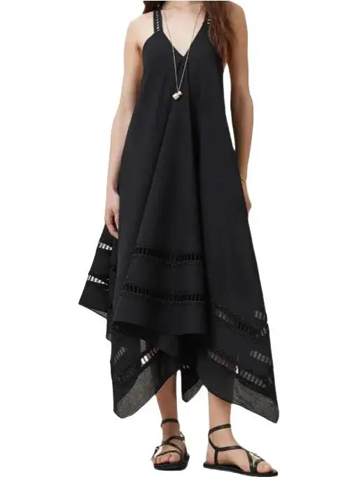 ALLSAINTS Lace Insert Asymmetric Day Dress - Black