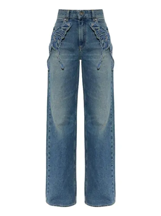 Blumarine Embroidered Butterfly Wide-leg Jeans - Blue