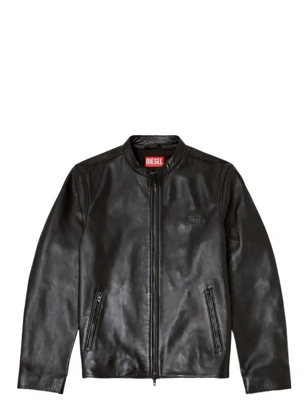 DIESEL® Logo-embossed Leather Biker Jacket - Black