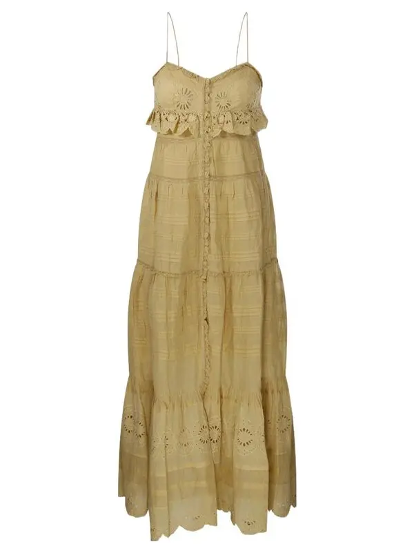 Isabel Marant Étoile Sleeveless Maxi Dress With Lace And Embroidery - Green