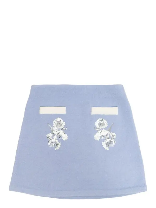 SELF-PORTRAIT Sequin-embellished Wool Mini Skirt - Blue