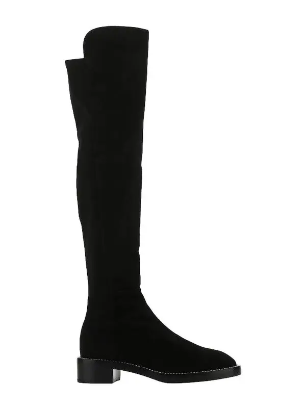 STUART WEITZMAN Suede Knee-length Boots With Laminated Low Heels - Black