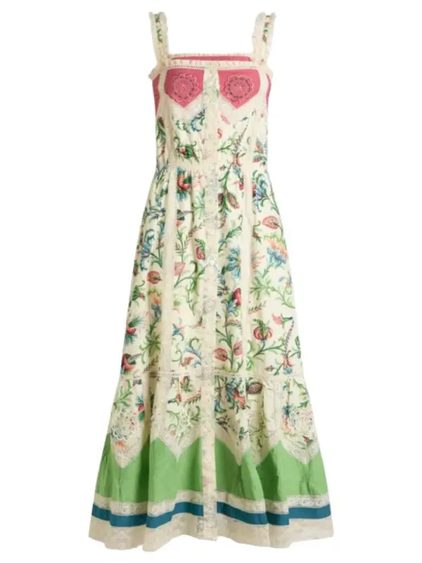 Etro Floral Panel Midi Dress - Green