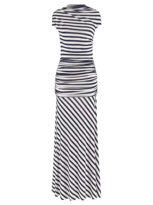 SELF-PORTRAIT Striped Jersey Maxi Knit Dress - White