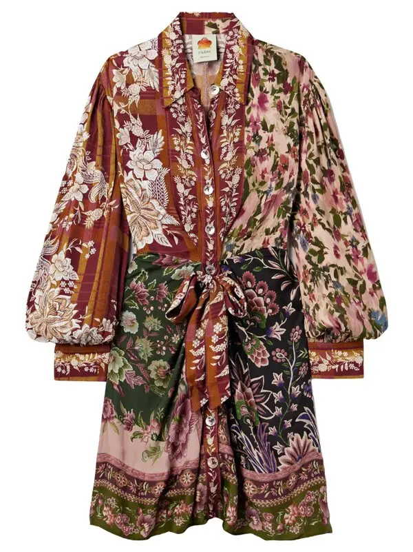 Farm Rio Mixed Print Button-up Mini Dress - Multicolor
