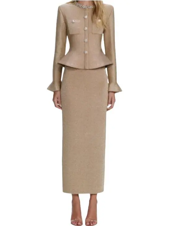 SELF-PORTRAIT Embellished Midi Dress - Golden
