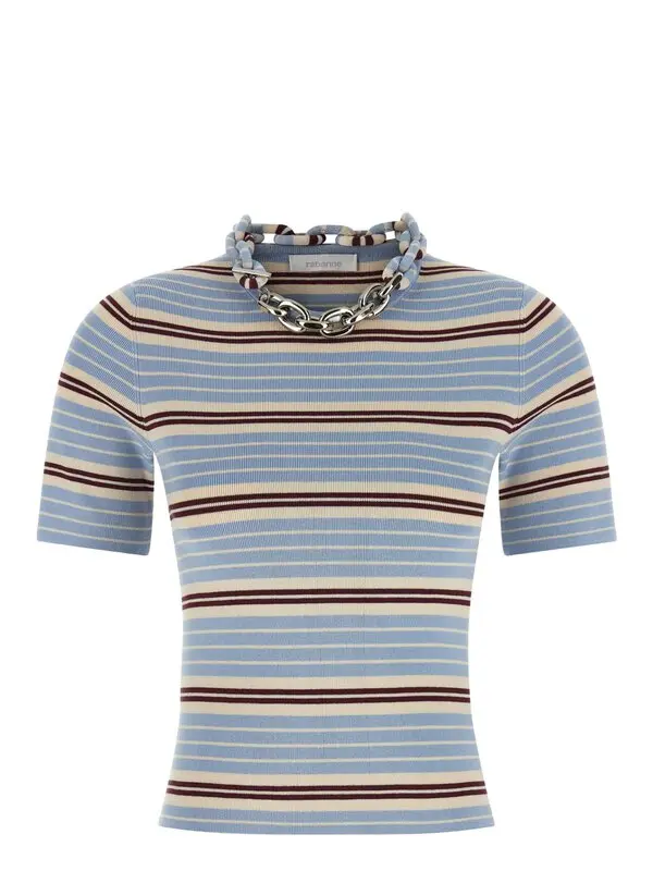 Rabanne Striped T-shirt With Chain Detail - Light Blue
