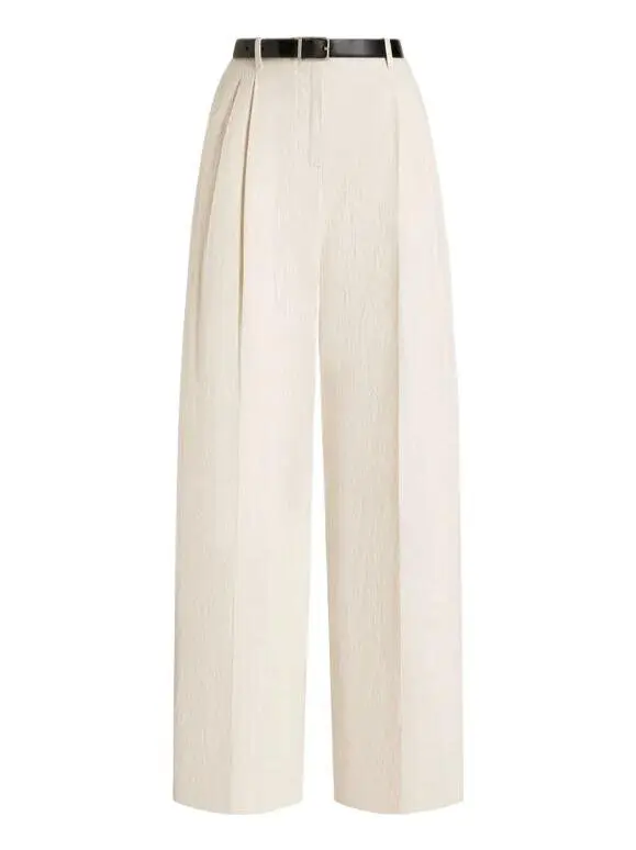 Dolce & Gabbana Rustic Cotton And Linen Canvas Trousers With Belt - White