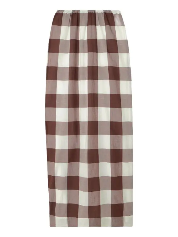 Posse Mira Gingham Cotton-voile Maxi Skirt - Brown