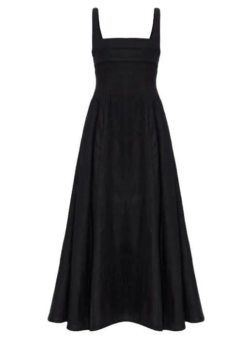 Cult Gaia Square Neck Midi Dress With Wide Straps And A-line Hem - Black