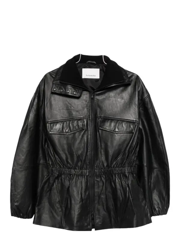 THE FRANKIE SHOP Carnaby Leather Funnel Neck Jacket - Black