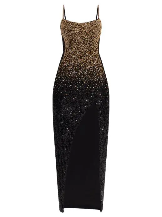 Balmain Sequin Embellished Spaghetti Strap Maxi Dress - Black