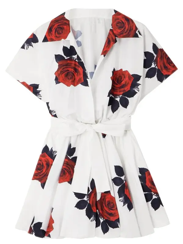 Norma Kamali Sleeveless Floral Print Wrap Mini Dress - Rose Print