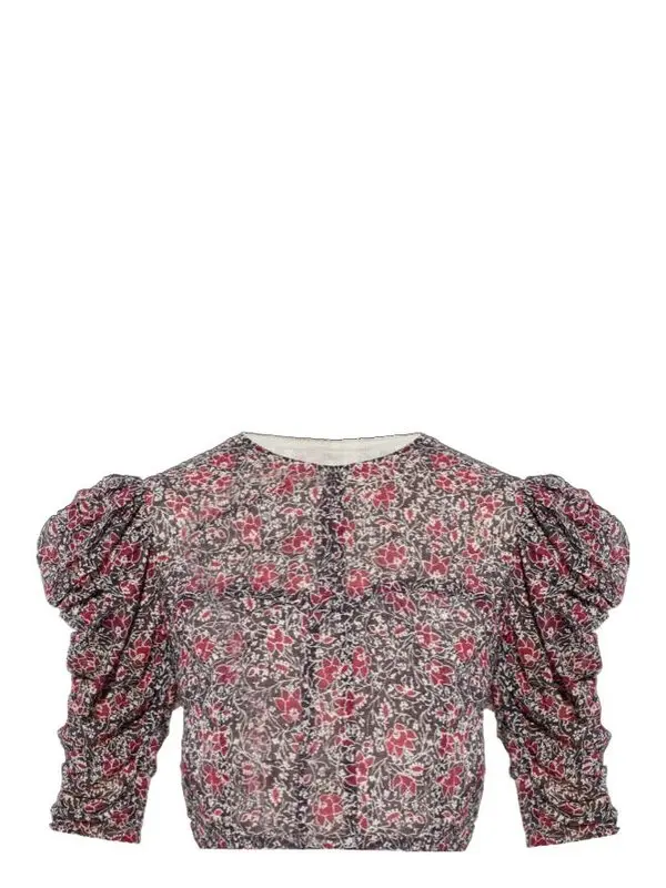 Isabel Marant Étoile Silva Cropped Puff Sleeve Floral Top - Berry