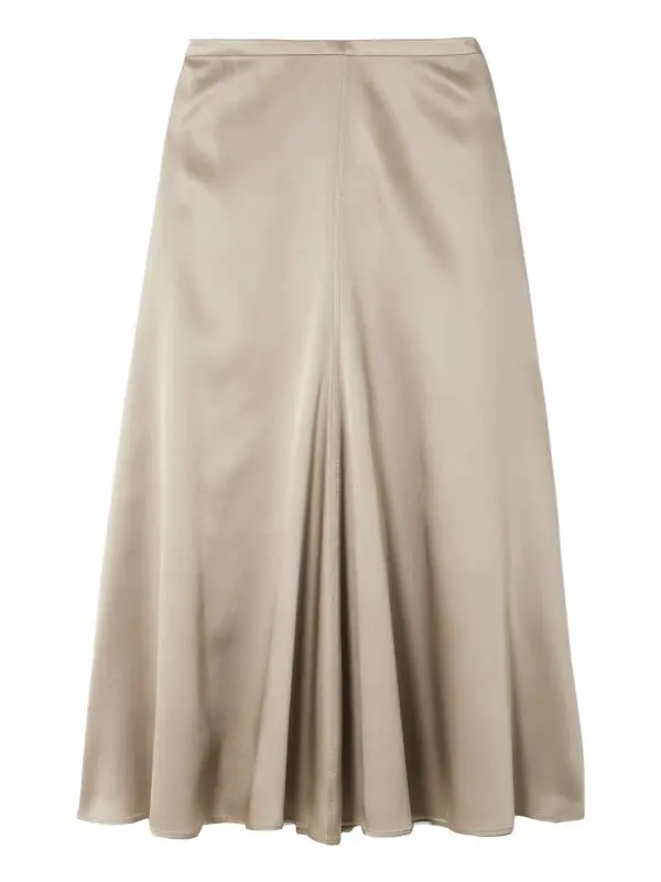 Brunello Cucinelli Gathered Silk-satin Midi Skirt - Taupe