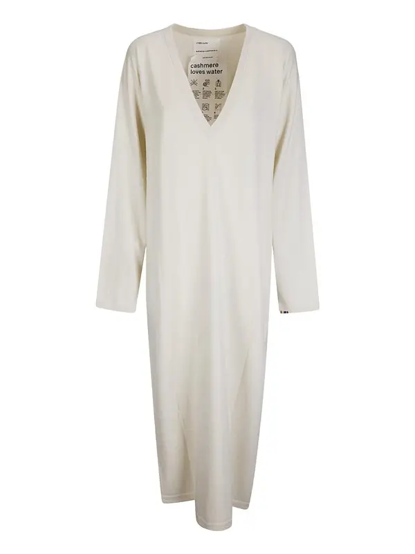 EXTREME CASHMERE X Long Sleeve V-neck Knitted Dress - White