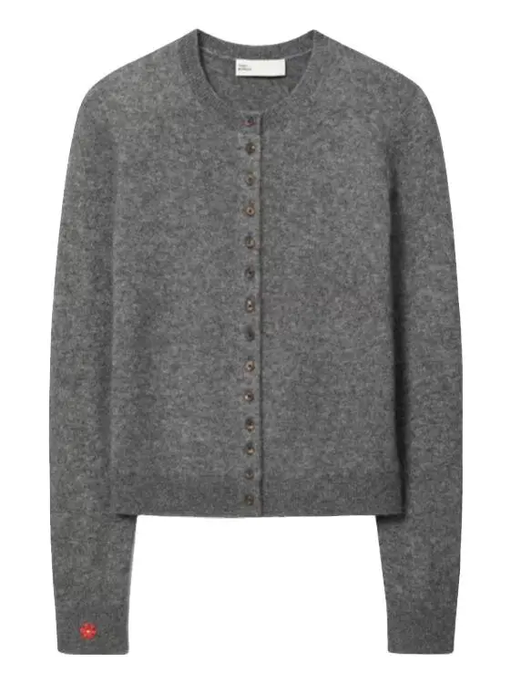 Tory Burch Floral Embroidered Cardigan - Gray