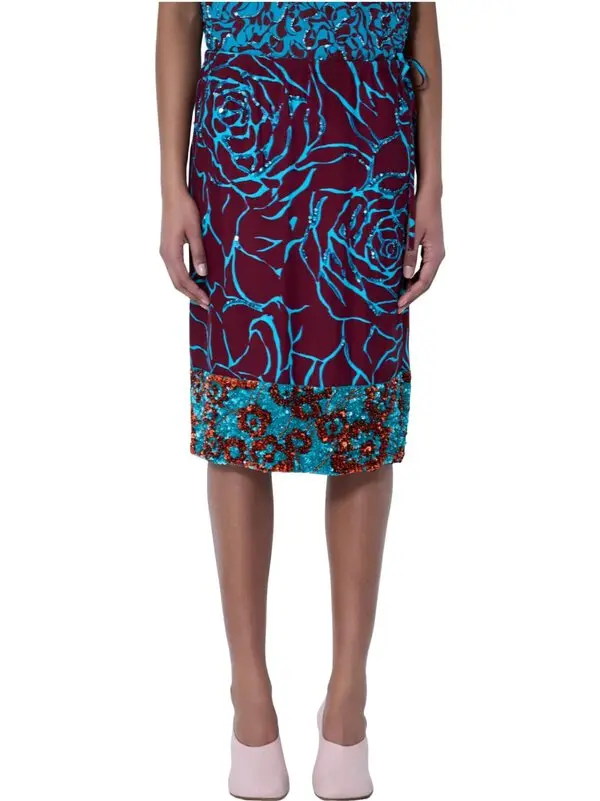 Dries Van Noten Embellished Floral Midi Skirt - Wine Red