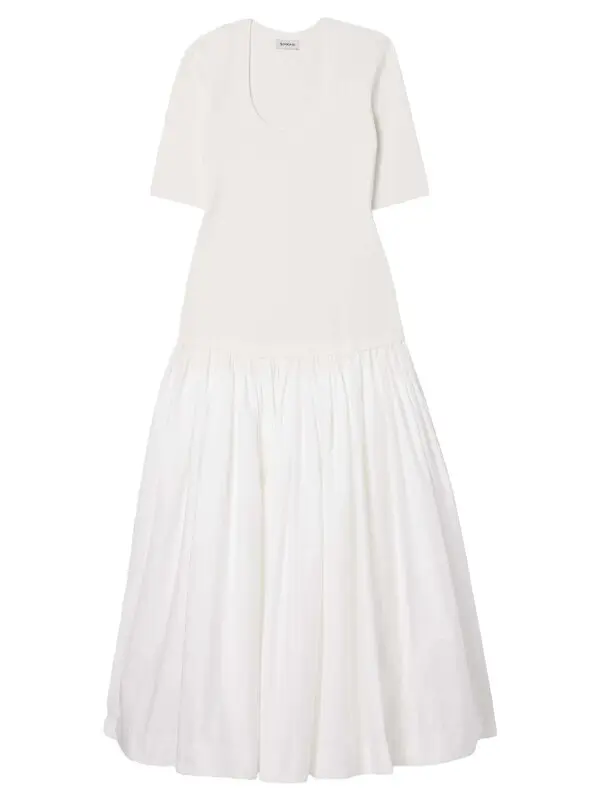Simkhai Patton Paneled Pleated Cotton-blend Poplin Midi Dress - White