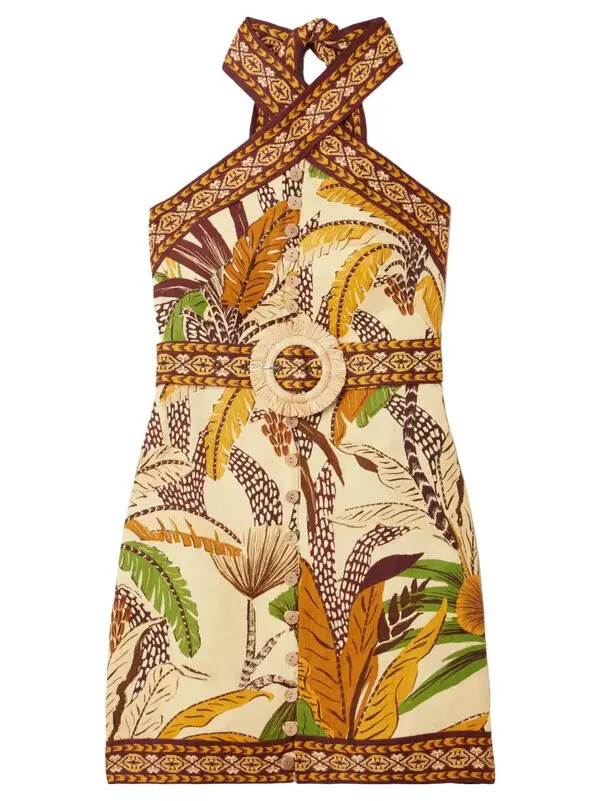Farm Rio Sleeveless Cross-over Design Dress - Beige