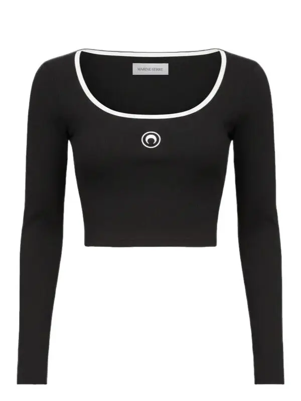 MARINE SERRE Moon Logo Cropped Long-sleeve T-shirt - Moon Logo Two-color Black/white