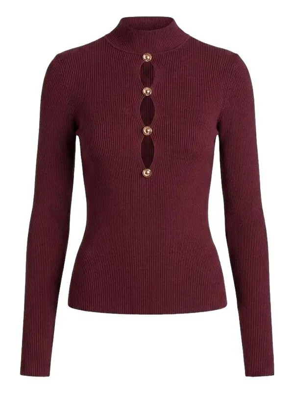 SELF-PORTRAIT Keyhole Embellished Top - Wine Red