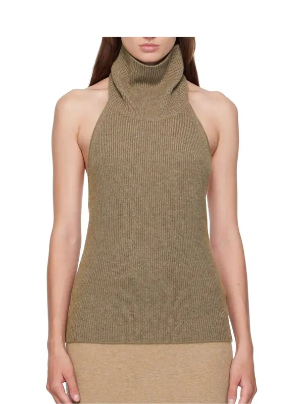 LISA YANG Maddie Turtleneck Halter Top With Open Back - Nude