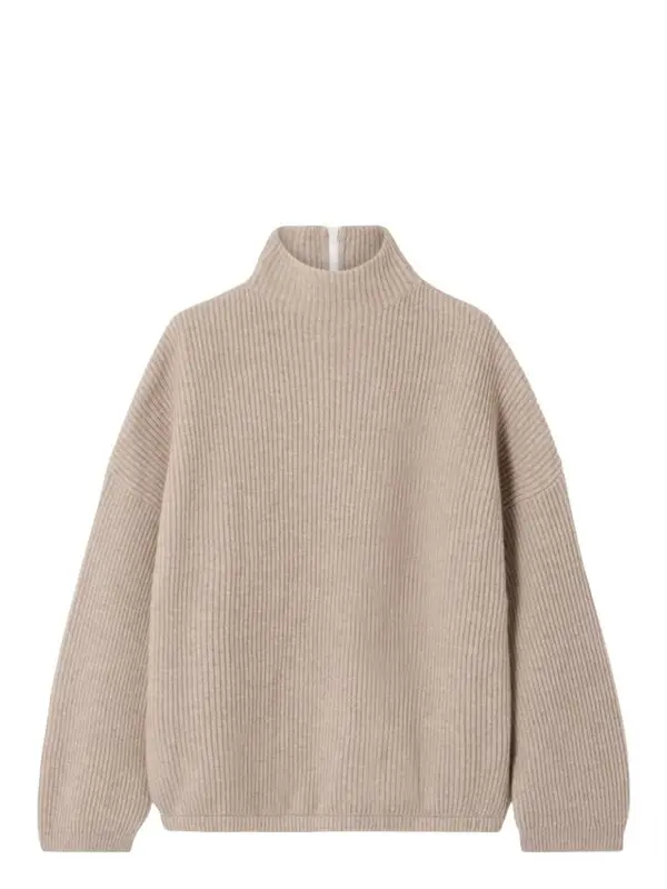 Brunello Cucinelli Ribbed Cashmere Turtleneck Sweater With Bead Embellishments - Brown