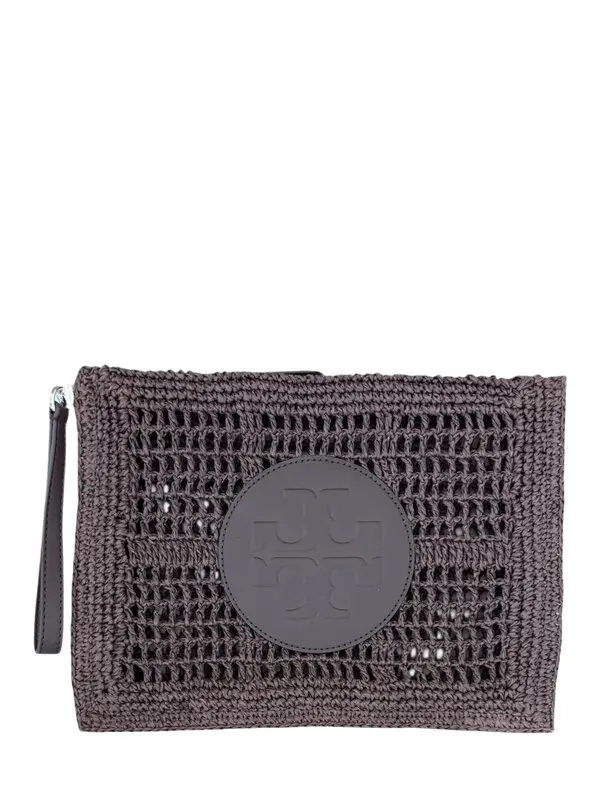 Tory Burch Ella Crochet Logo Clutch Bag - Brown