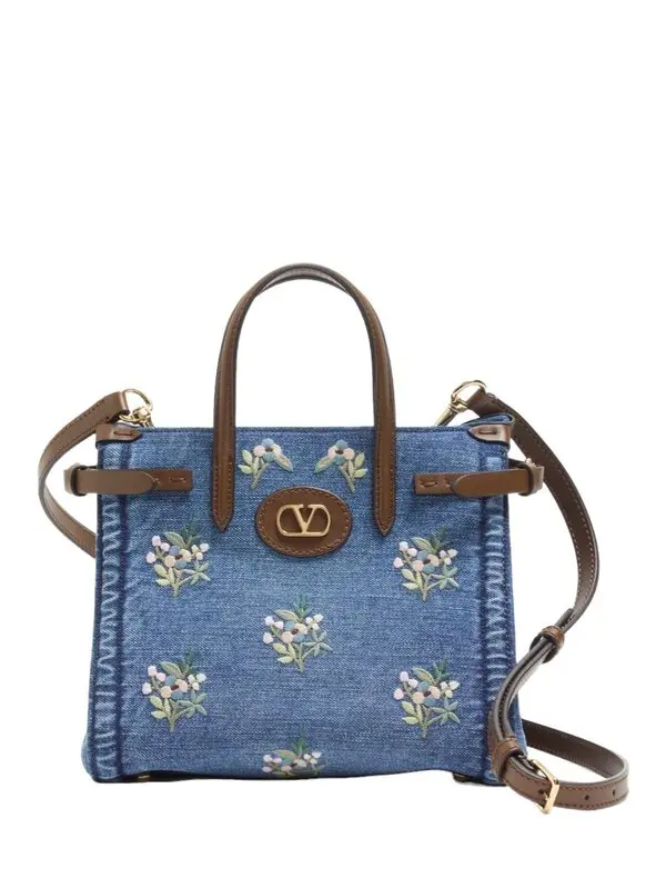 Valentino Garavani Antibes Embroidered Small Shopping Bag - Denim