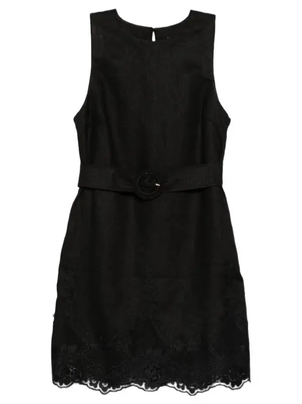 TWINSET Belted Embroidered Lace Dress - Black