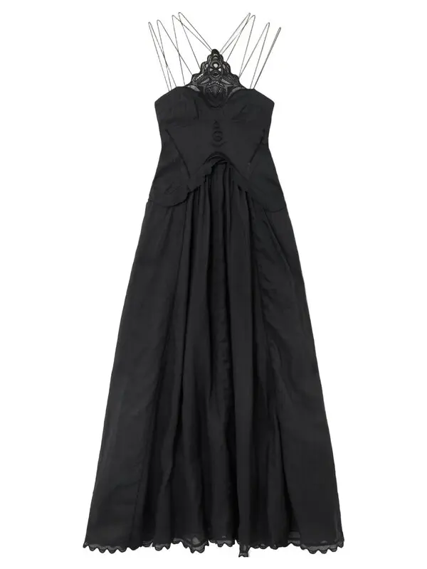 Isabel Marant Étoile Lindy Lace-trimmed Embroidered Maxi Dress - Black