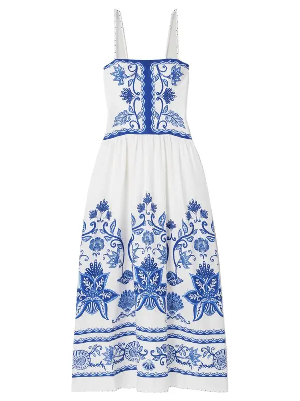 Farm Rio Shell Garden Print Midi Dress - White