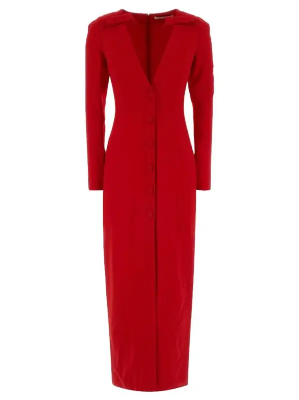 Alessandra Rich V-neck Button-front Long Sleeve Dress - Red