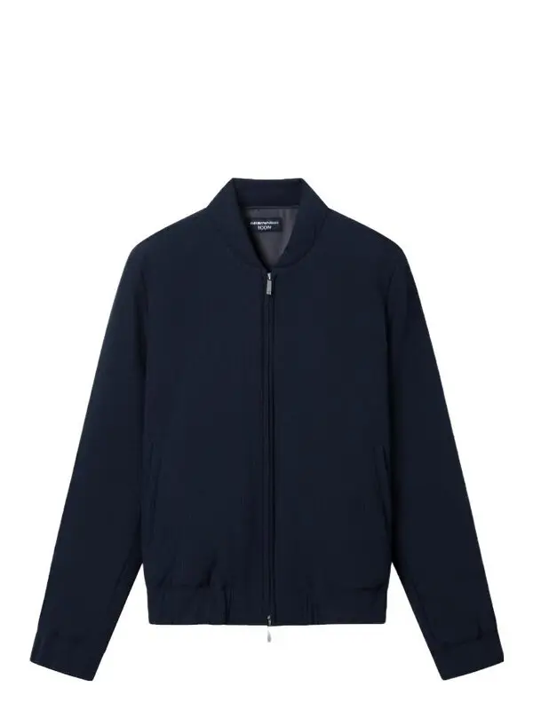 Emporio Armani Textured Zip Knitted Jacket - Blue