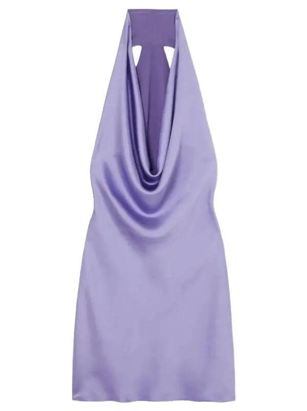 Norma Kamali Draped Satin Halterneck Mini Dress - Lilac