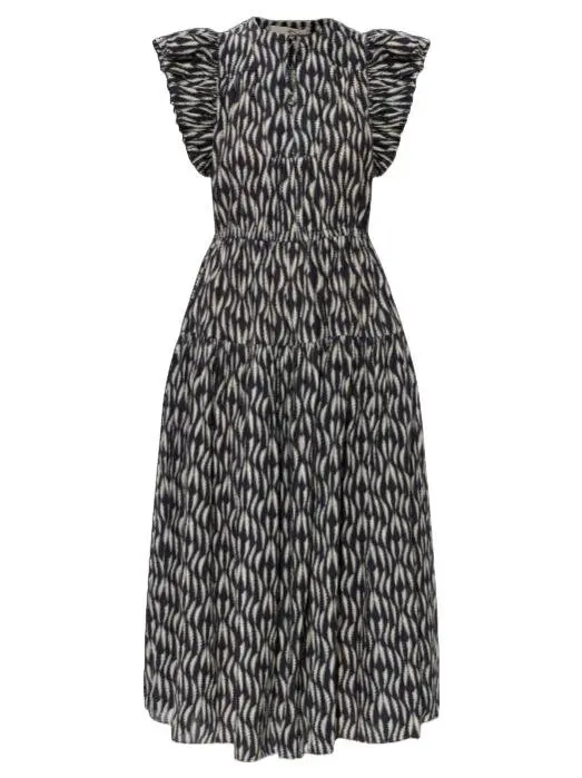 Ulla Johnson Kairi Ruffled Print Midi Dress - Black