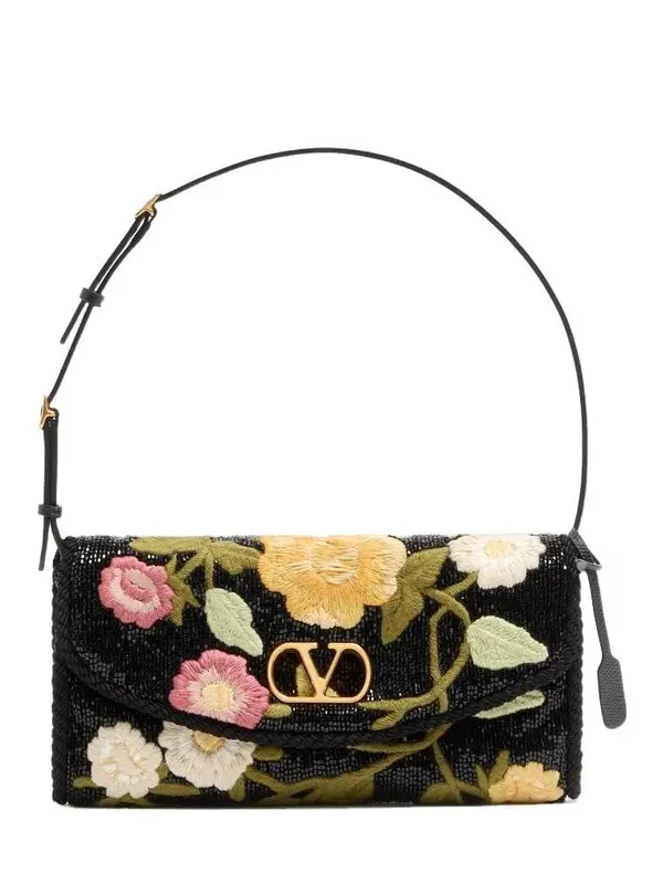 Valentino Garavani Devain Small Embroidered Shoulder Bag - Black