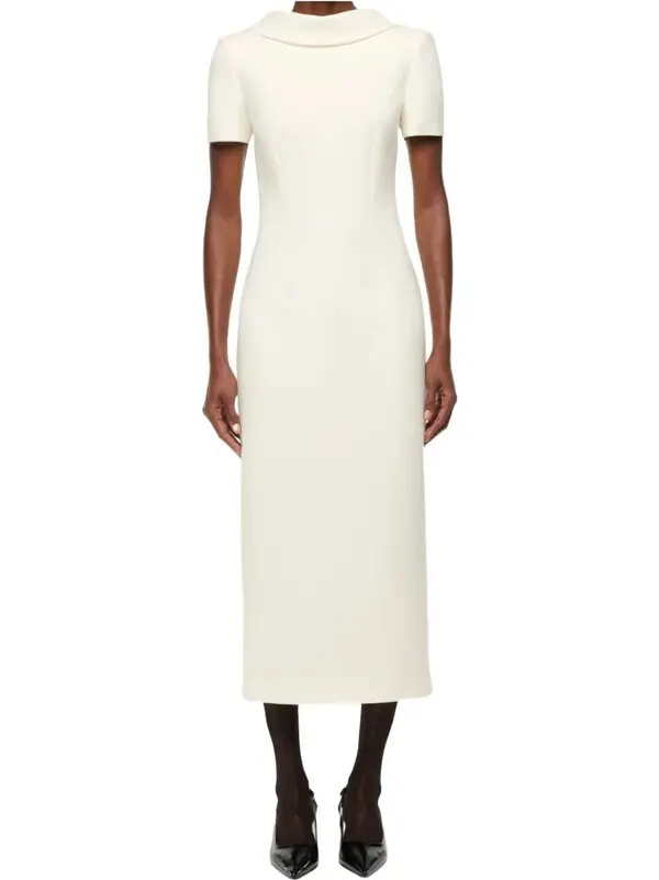 Roland Mouret Collared Crepe Column Midi Dress - Cream