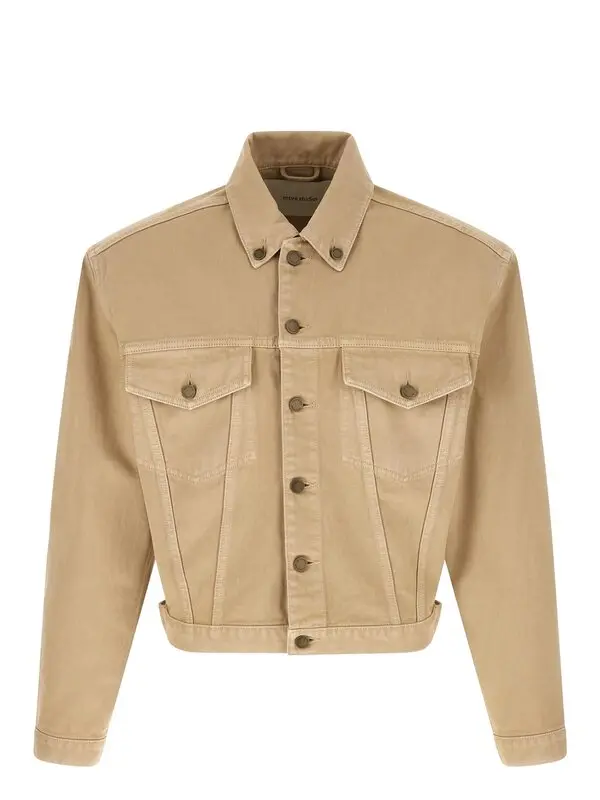 ENTIRE STUDIOS Shrunken Denim Jacket With Padded Shoulders - Beige