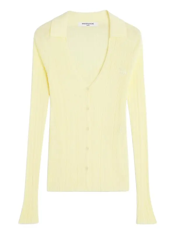 Maison Kitsuné Button-up Ribbed Cardigan With Collared Neck - Light Yellow