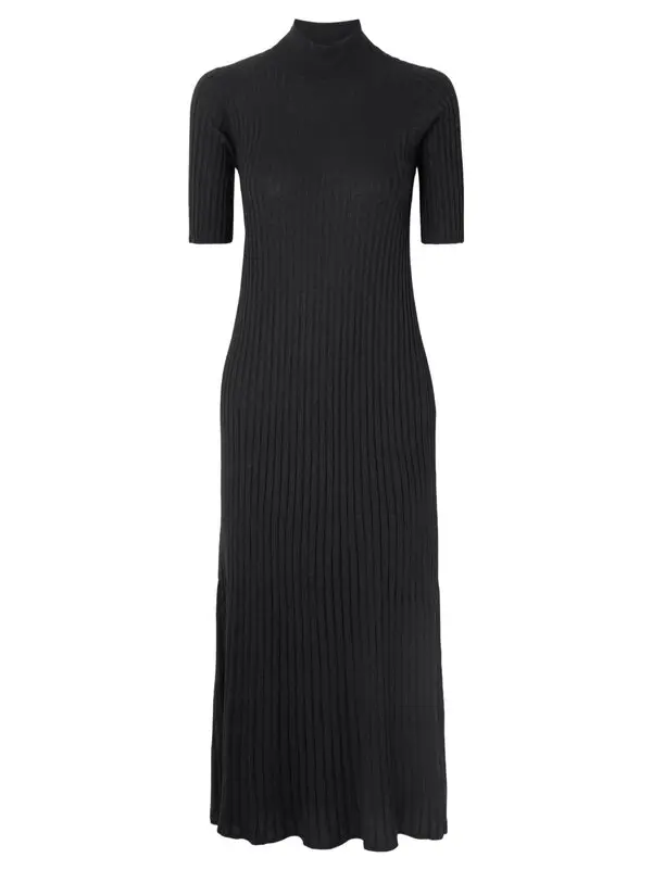Brunello Cucinelli High-neck Ribbed Knit Midi Dress - Black