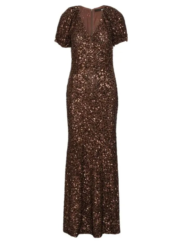 ROTATE BY BIRGER CHRISTENSEN Sequined V-neck Maxi Dress - Dark Brown