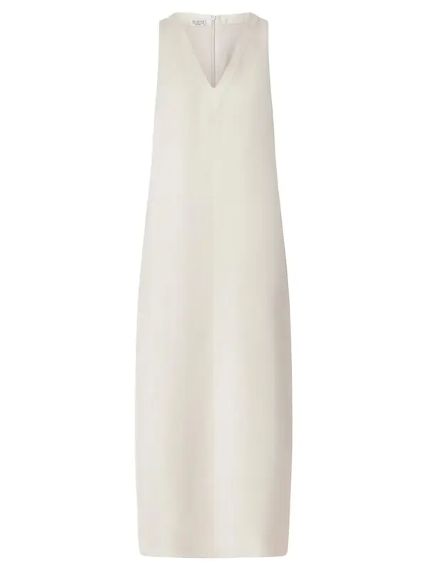 Brunello Cucinelli V-neck Midi Dress With Slit Skirt - White
