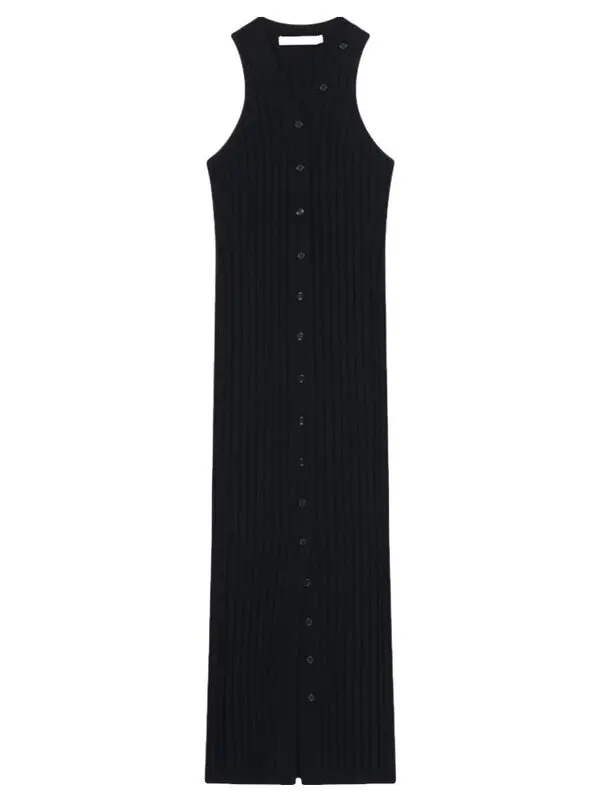 IRO PARIS Sleeveless V-neck Button-front Ribbed Dress - Black