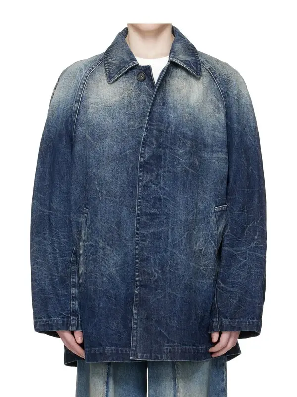 MAISON MARGIELA Distressed Long Sleeve Denim Jacket - Dark Blue