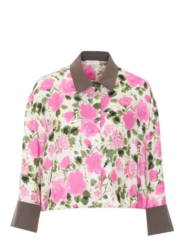 Liu Jo Floral Print Shirt With Contrast Collar And Cuffs - Innocent Rose