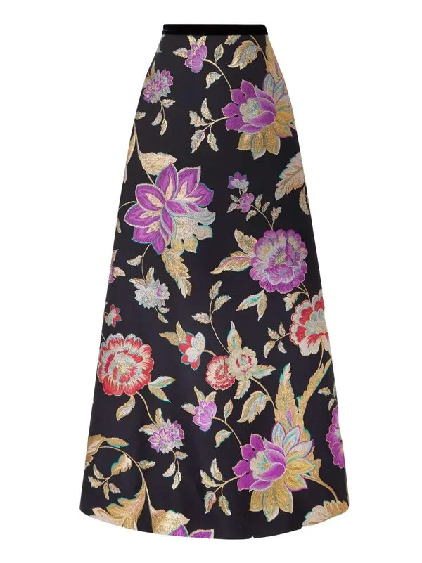 Valentino Garavani Floral Pattern Midi Skirt - Black